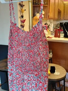 Old Navy | Dresses | Old Navy Floral Red Blue Smocked Maxi Dress | Poshmark